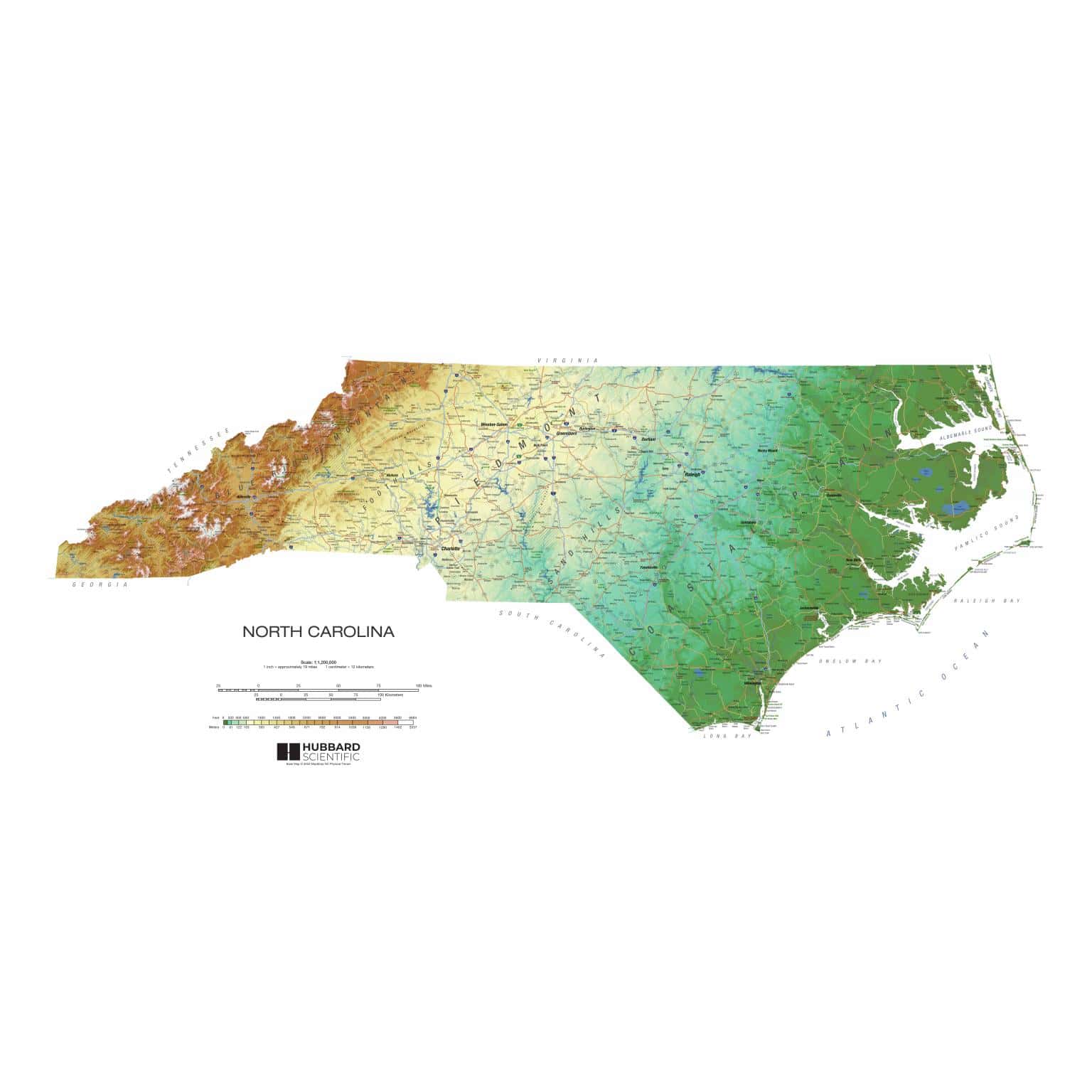 North Carolina Raised Relief Map by Hubbard Scientific - The Map Shop