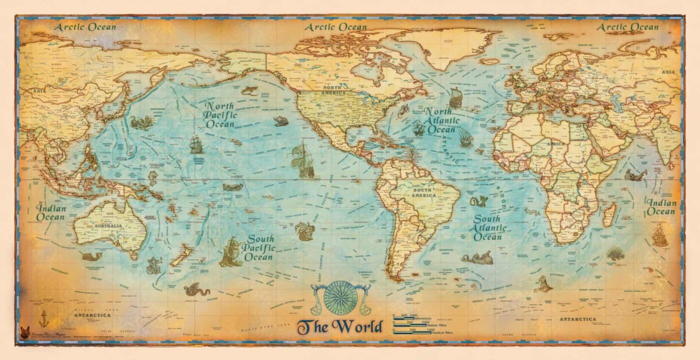 World Antique Wall Map Americas Centered by Compart - The Map Shop