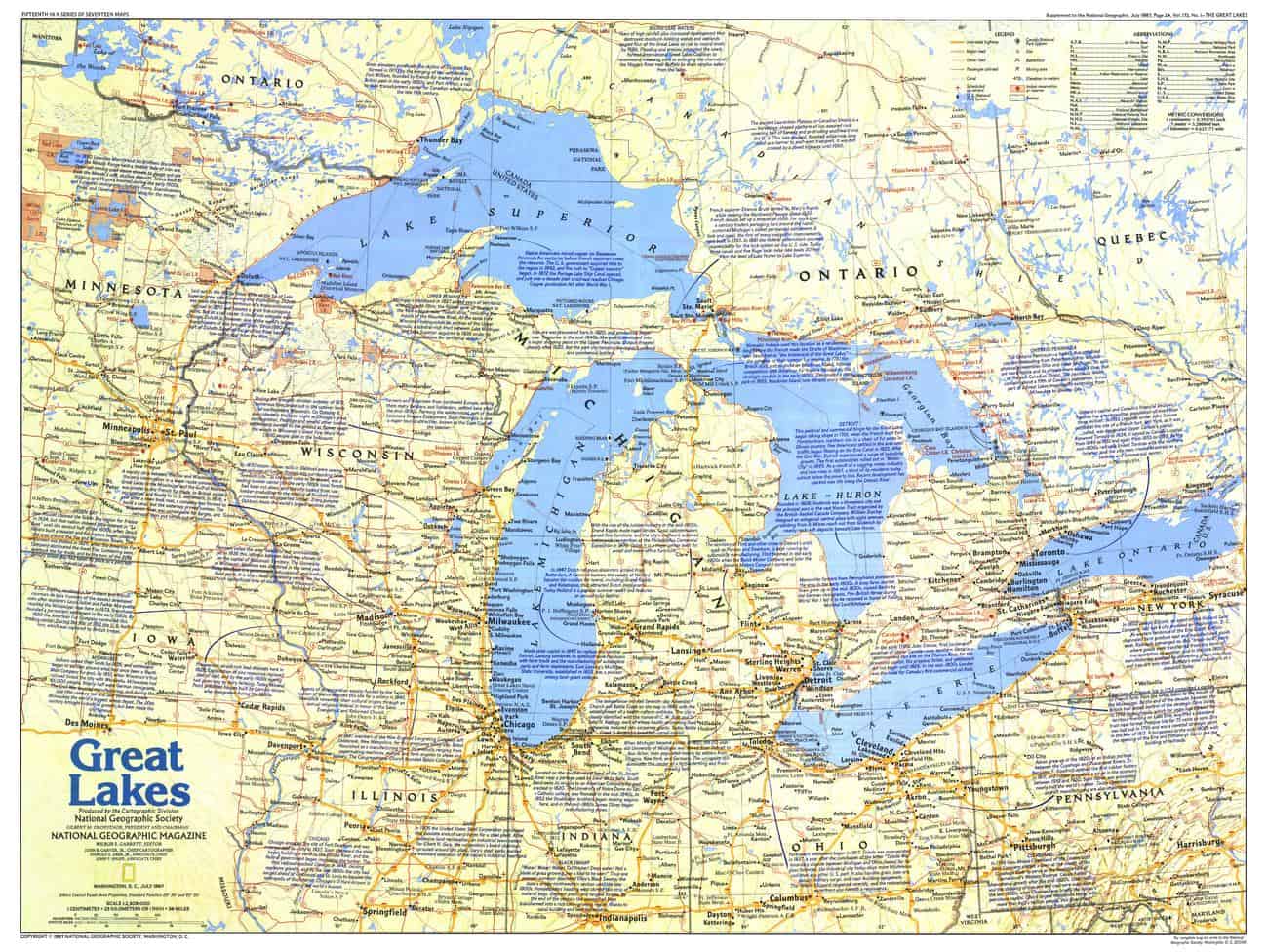 Great Lakes Map Side 1 1987 - National Geographic