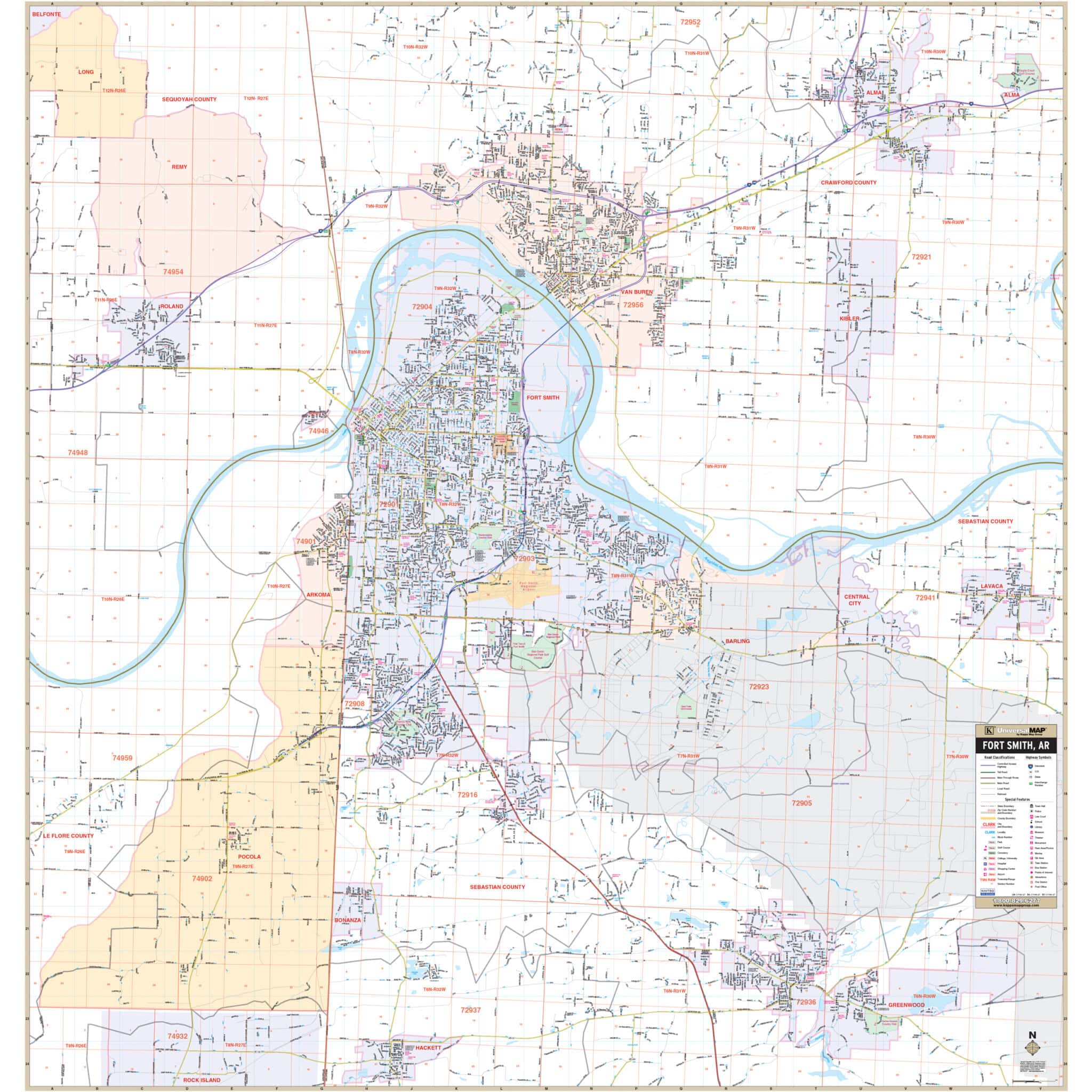 Fort Smith, AR Wall Map by Kappa - The Map Shop