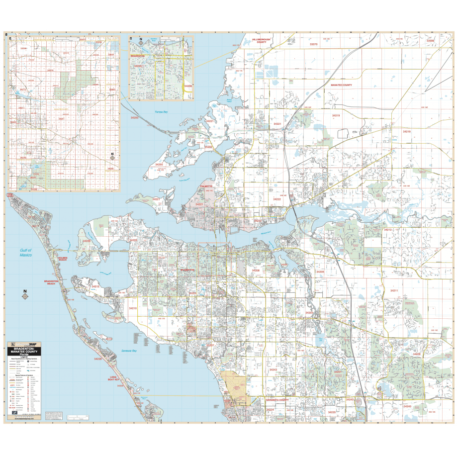 Bradenton & Manatee County, FL Wall Map by Kappa - The Map Shop