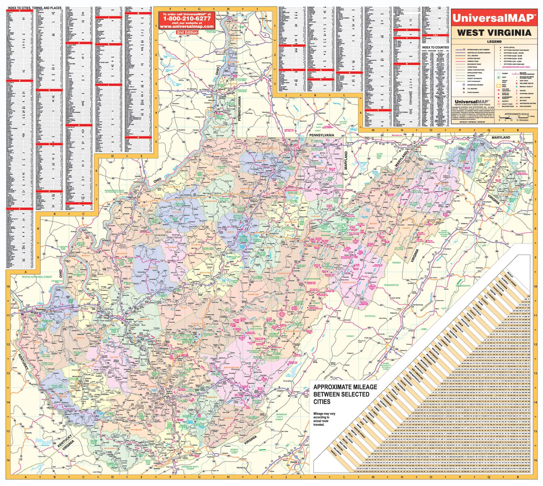 West Virginia State Wall Map by Kappa - The Map Shop