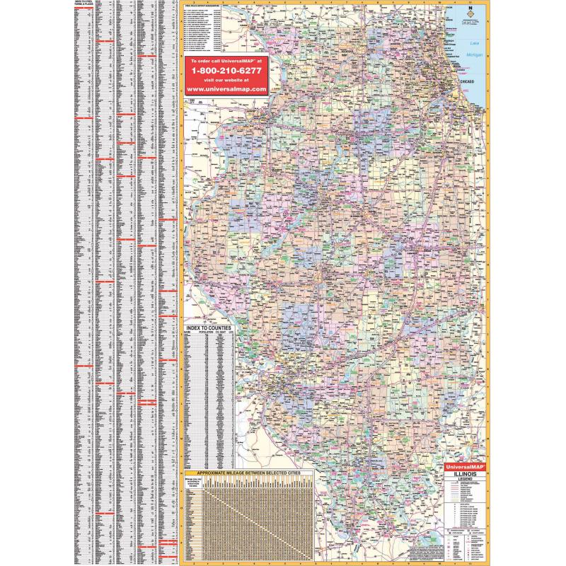 Illinois State Wall Map by Kappa - The Map Shop