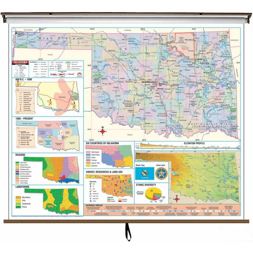 Oklahoma Intermediate Thematic State Wall Map by Kappa - The Map Shop