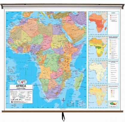 Africa Advanced Political Classroom Wall Map on Roller w/ Backboard ...