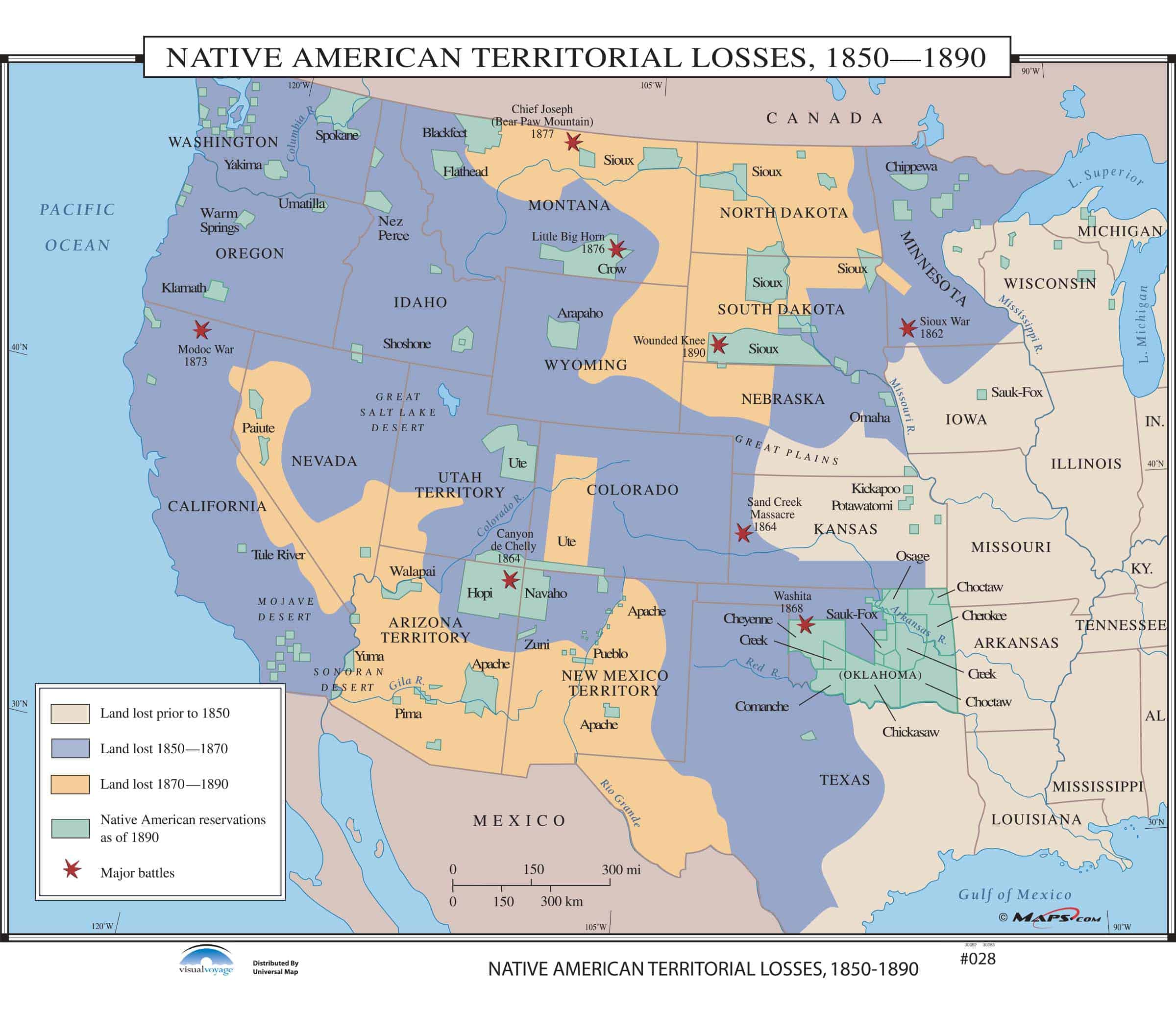 #028 Native American Territorial Losses, 1850-1890 - The Map Shop