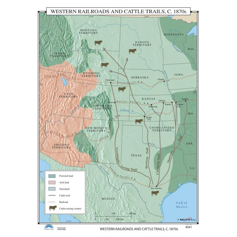 #041 Western Railroads & Cattle Trails, 1870s - The Map Shop