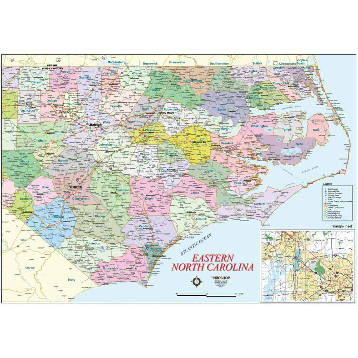 Eastern North Carolina Regional Wall Map by MapShop - The Map Shop