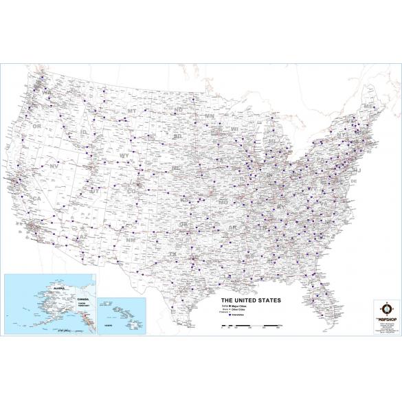 United States County-Town Interstate Wall Map by MapShop - The Map Shop