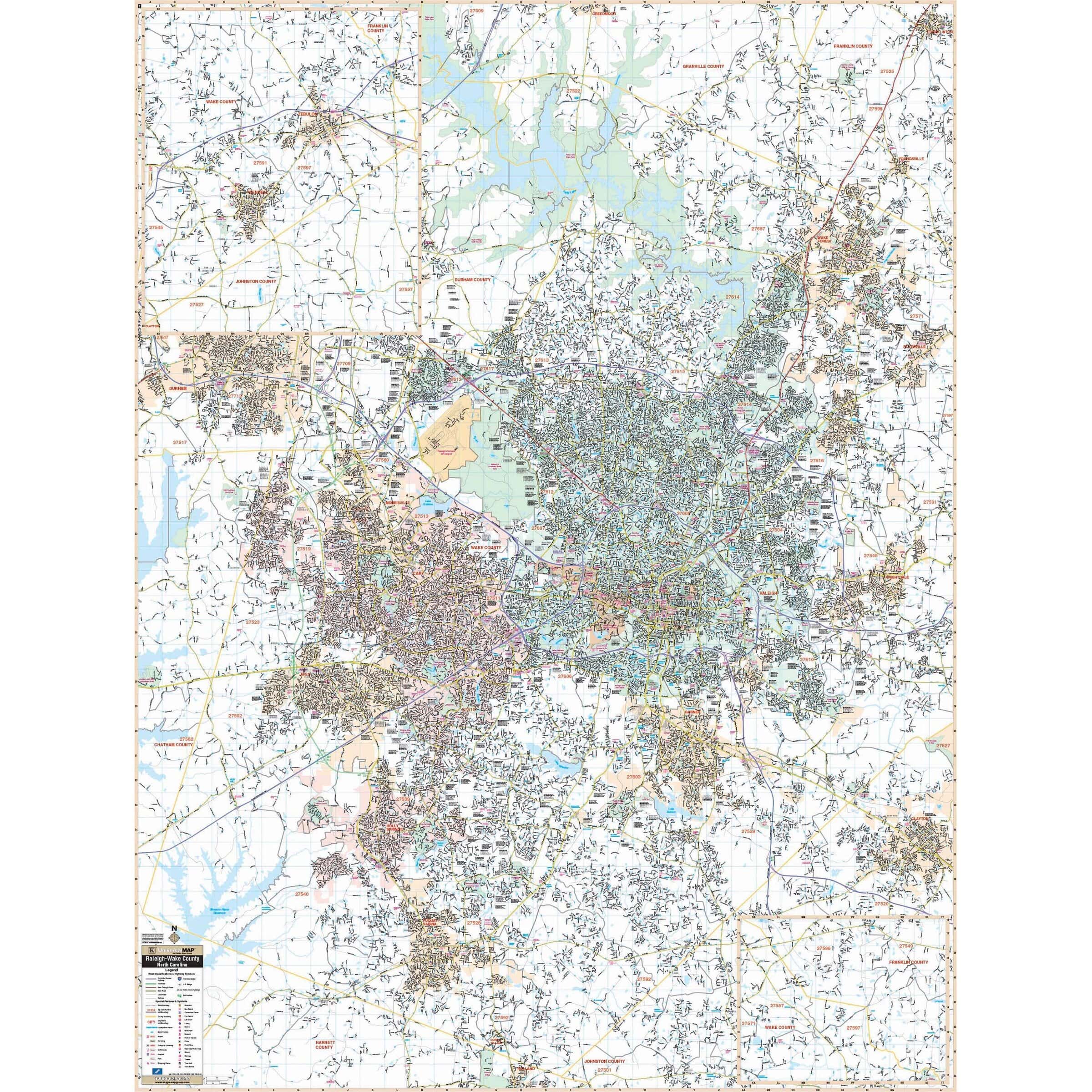 Raleigh & Wake County, NC Wall Map by Kappa - The Map Shop
