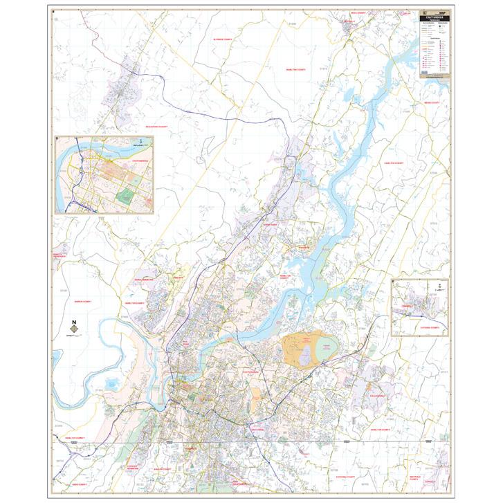 Chattanooga & Hamilton County, TN Wall Map by Kappa - The Map Shop
