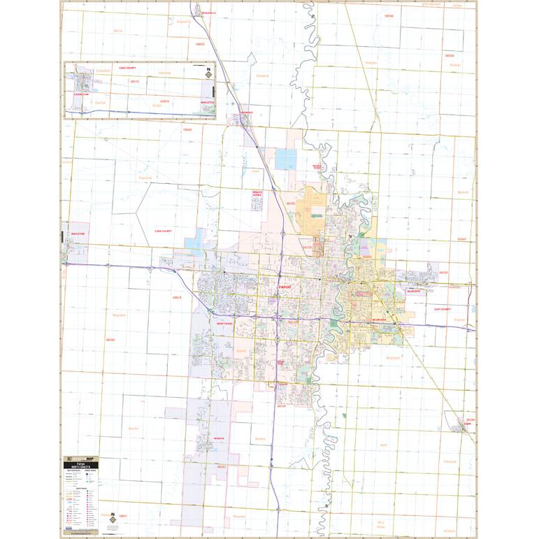Fargo, ND & Moorhead, MN Wall Map by Kappa - The Map Shop Fargo, ND & Moorhead, MN Wall Map by Kappa - The Map Shop