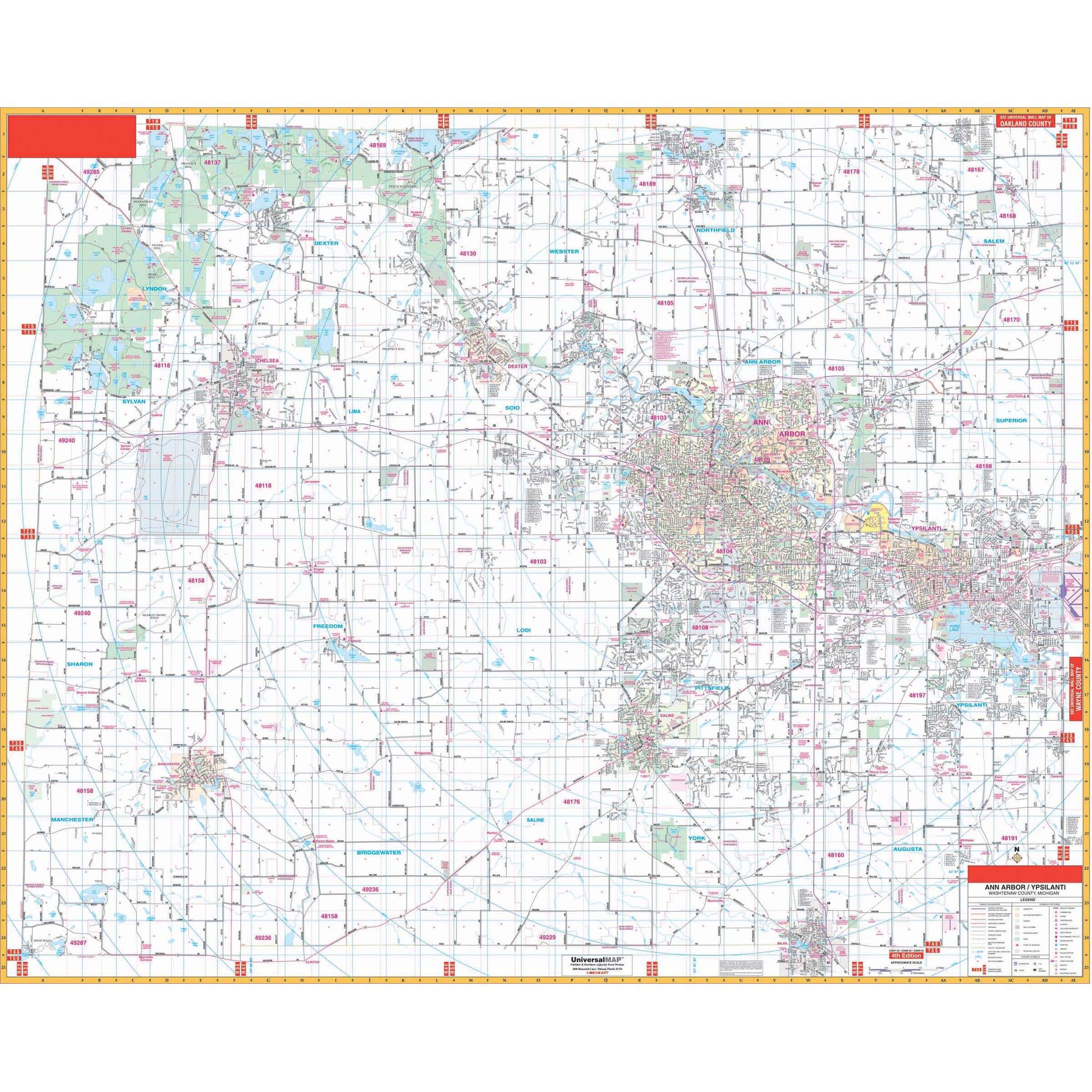 Ann Arbor & Washtenaw, MI Wall Map - The Map Shop