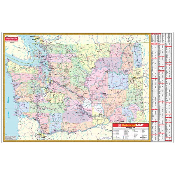 Washington State Wall Map by Kappa - The Map Shop