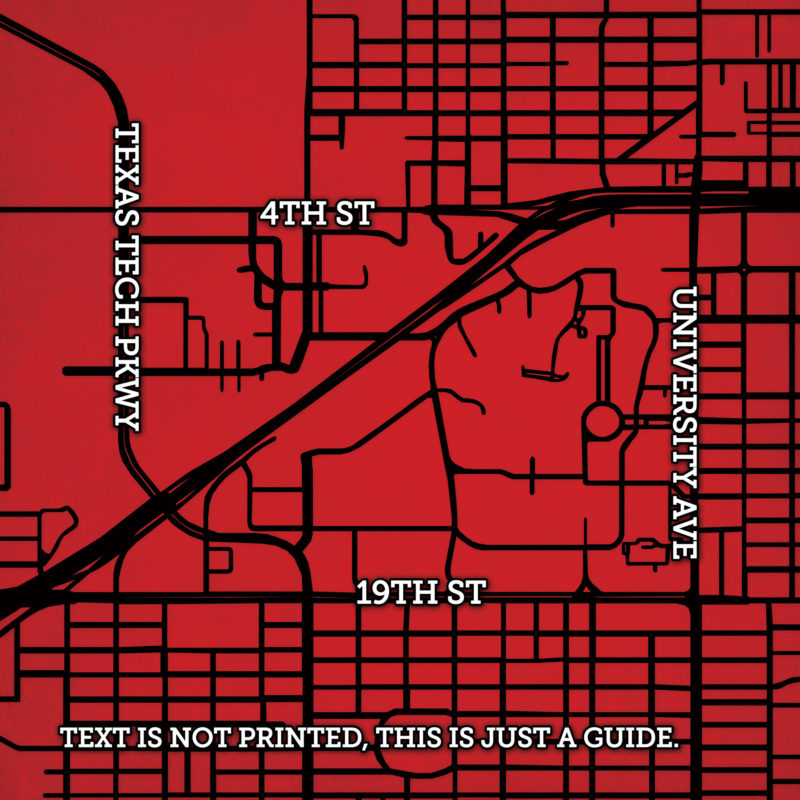 Texas Tech University Campus Map Art by City Prints - The Map Shop