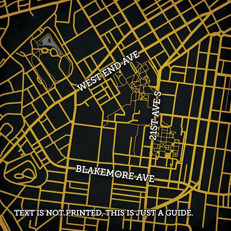 Vanderbilt University Campus Map Art by City Prints - The Map Shop