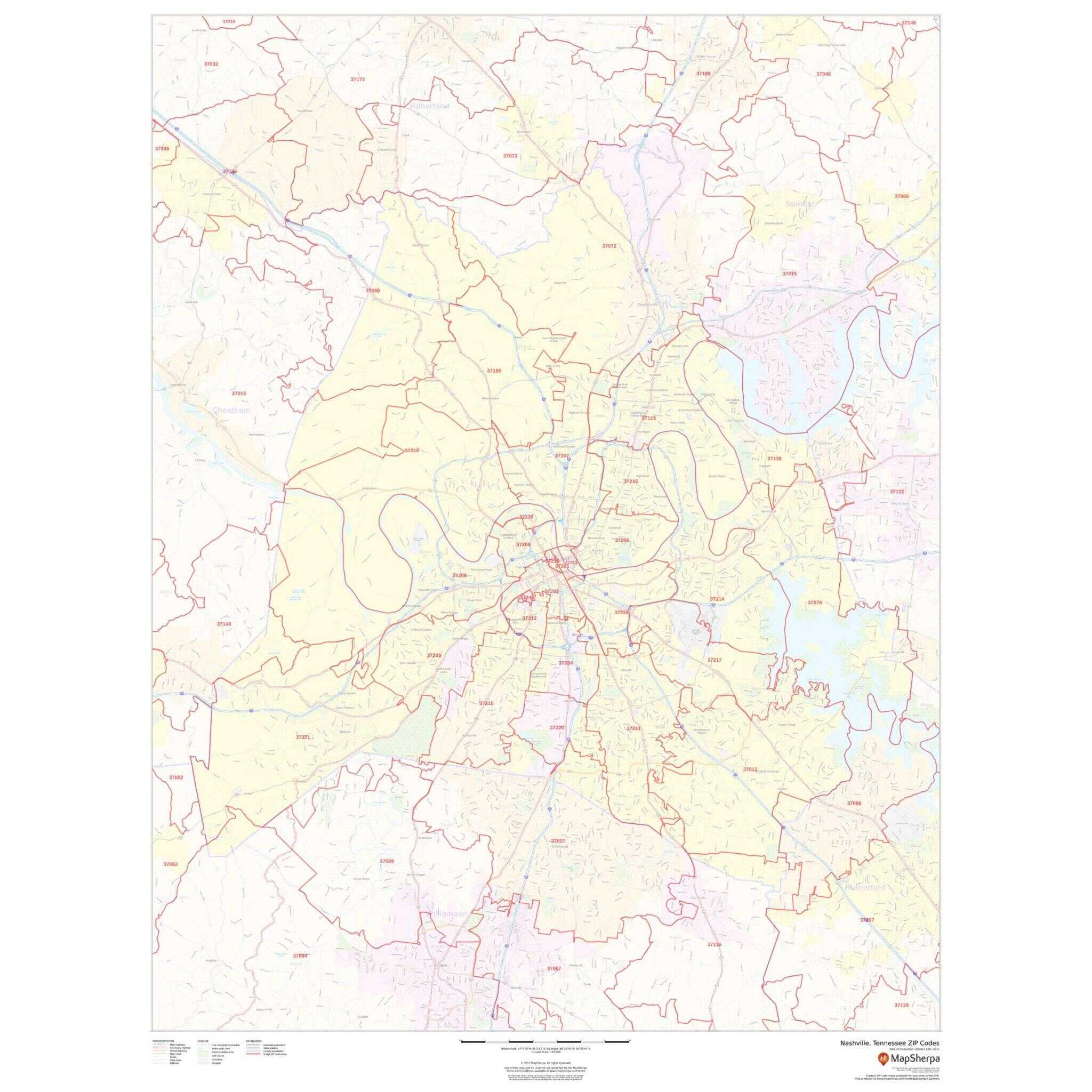 Nashville Tennessee ZIP Codes By Map Sherpa The Map Shop Nashville Tennessee ZIP Codes By Map Sherpa The Map Shop
