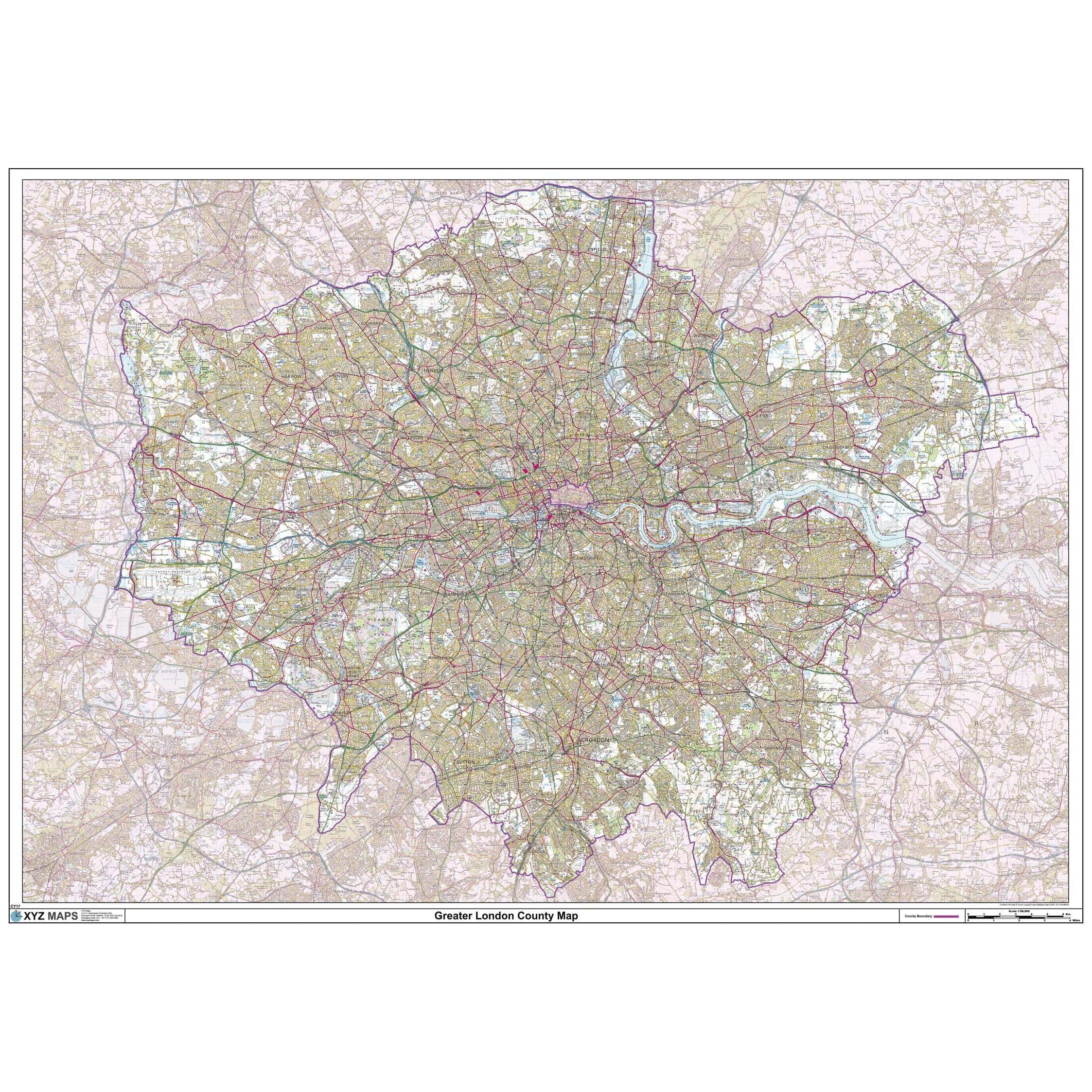 Greater London County Map - The Map Shop