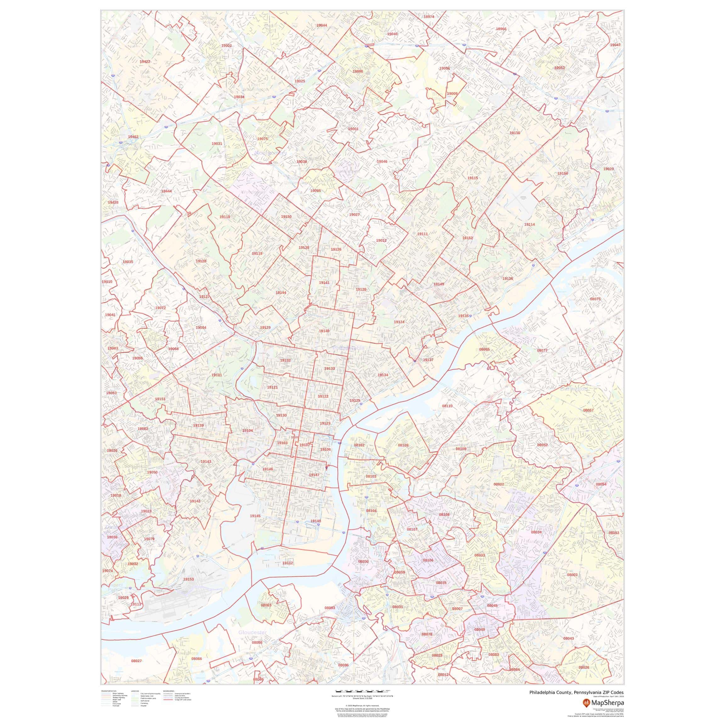 Philadelphia County Pennsylvania Zip Codes By Map Sherpa The Map Shop Philadelphia County Pennsylvania Zip Codes By Map Sherpa The Map Shop