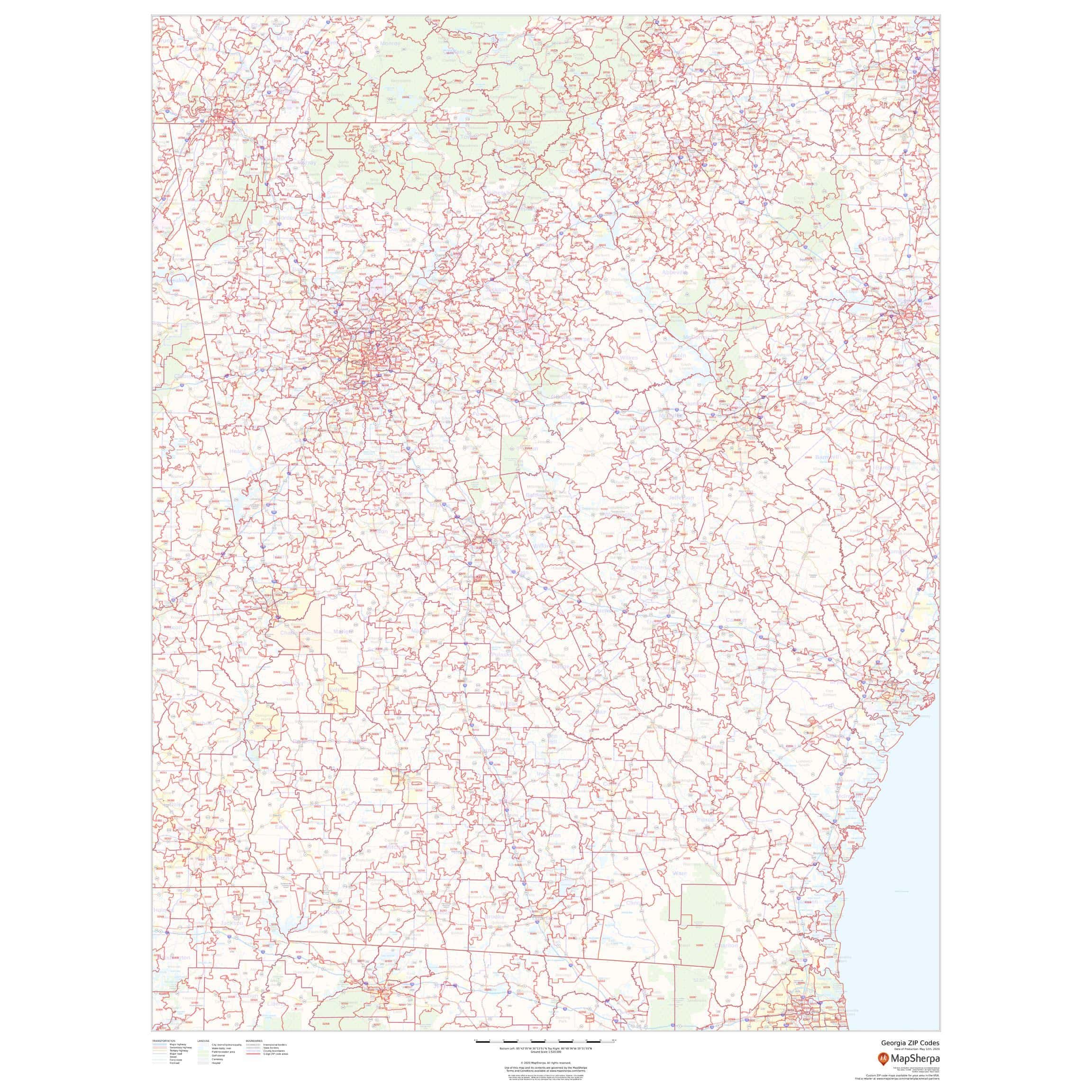 Georgia Zip Code Map By Map Sherpa The Map Shop Georgia Zip Code Map By Map Sherpa The Map Shop
