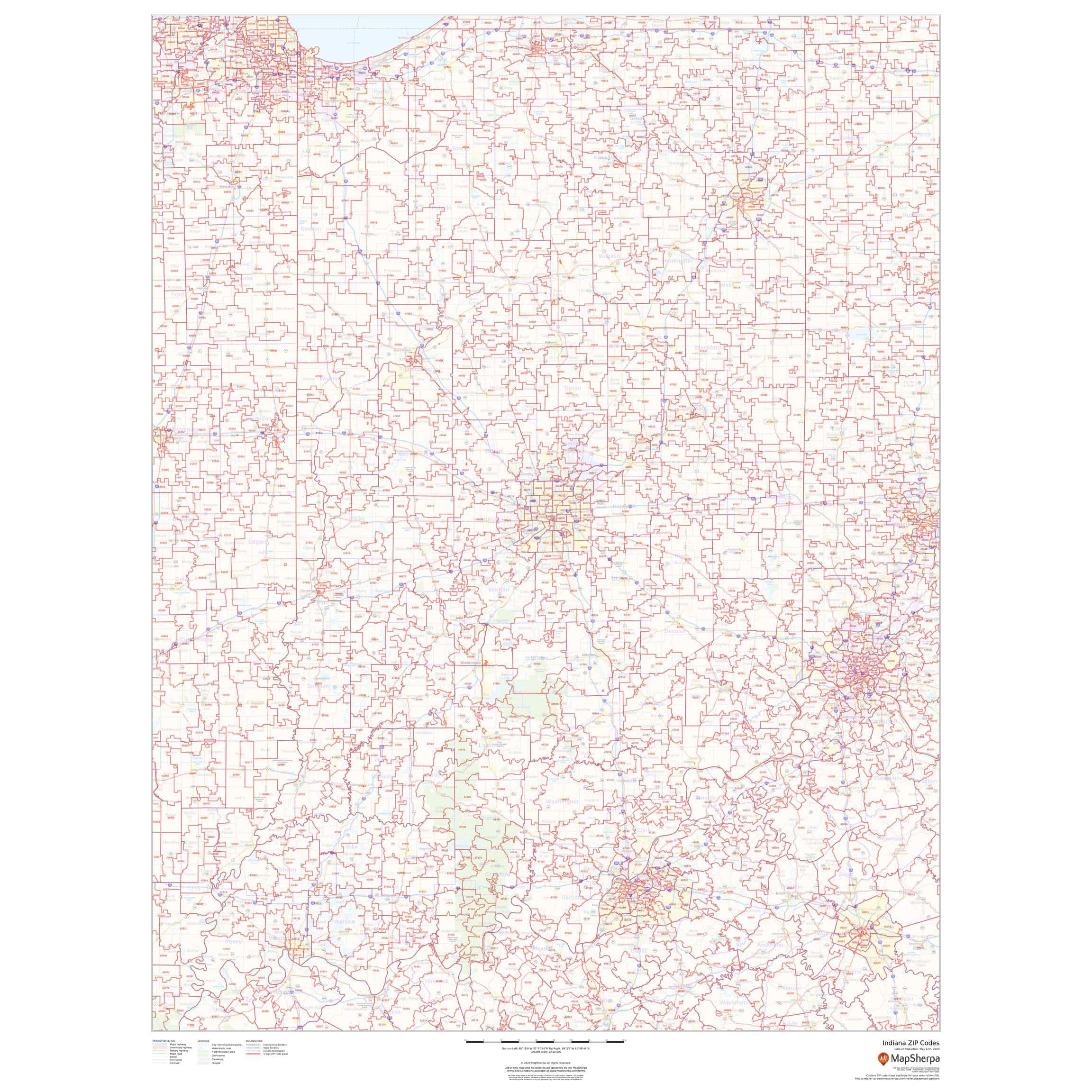 Indiana Zip Code Map By Map Sherpa The Map Shop Indiana Zip Code Map By Map Sherpa The Map Shop