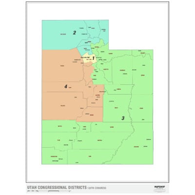 Utah 2024 Congressional Districts Wall Map by MapShop - The Map Shop