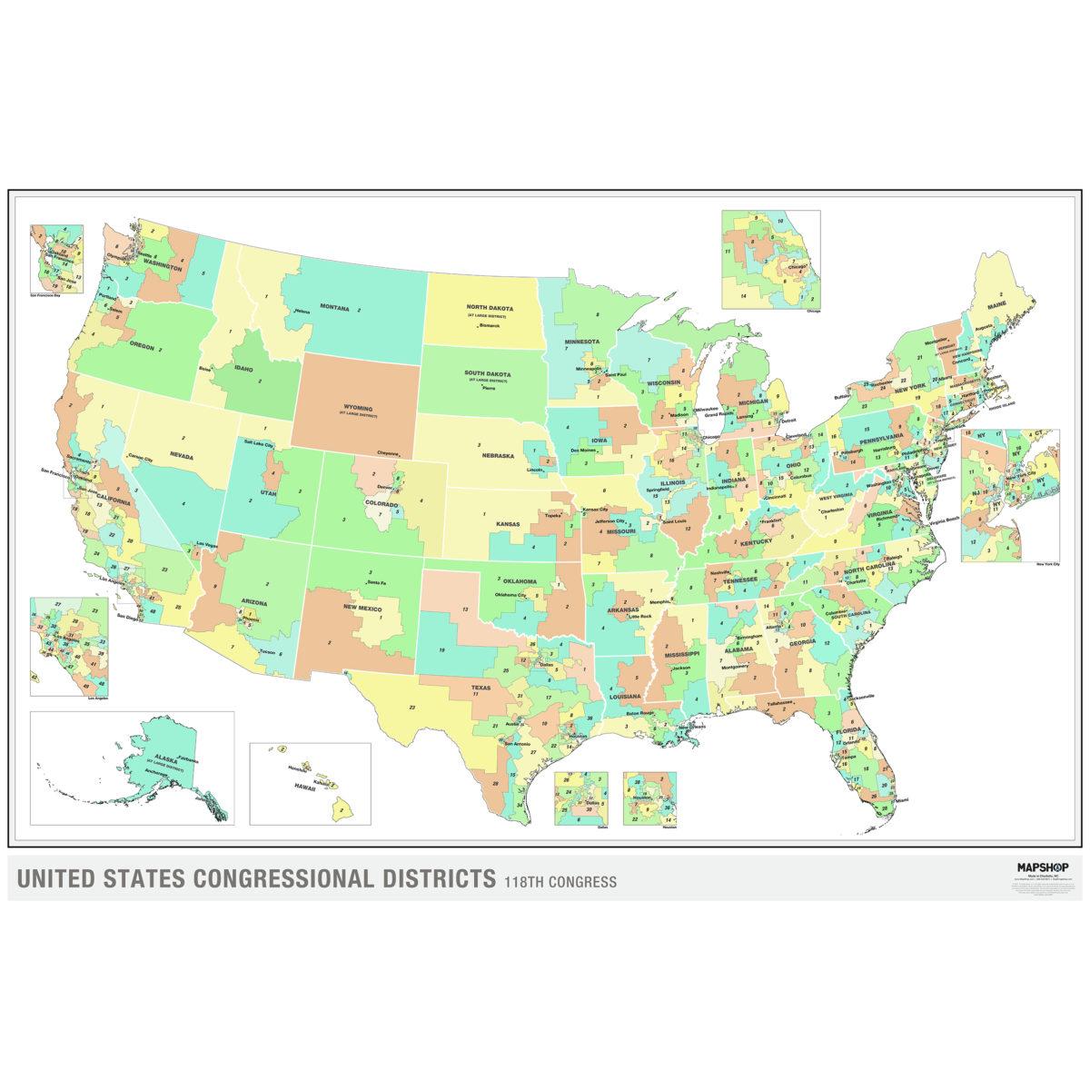 United States 2022 Congressional Districts Wall Map By Mapshop The