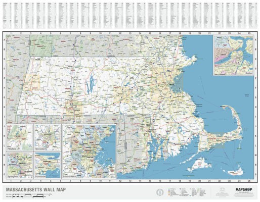 Massachusetts State Wall Map by MapShop - The Map Shop