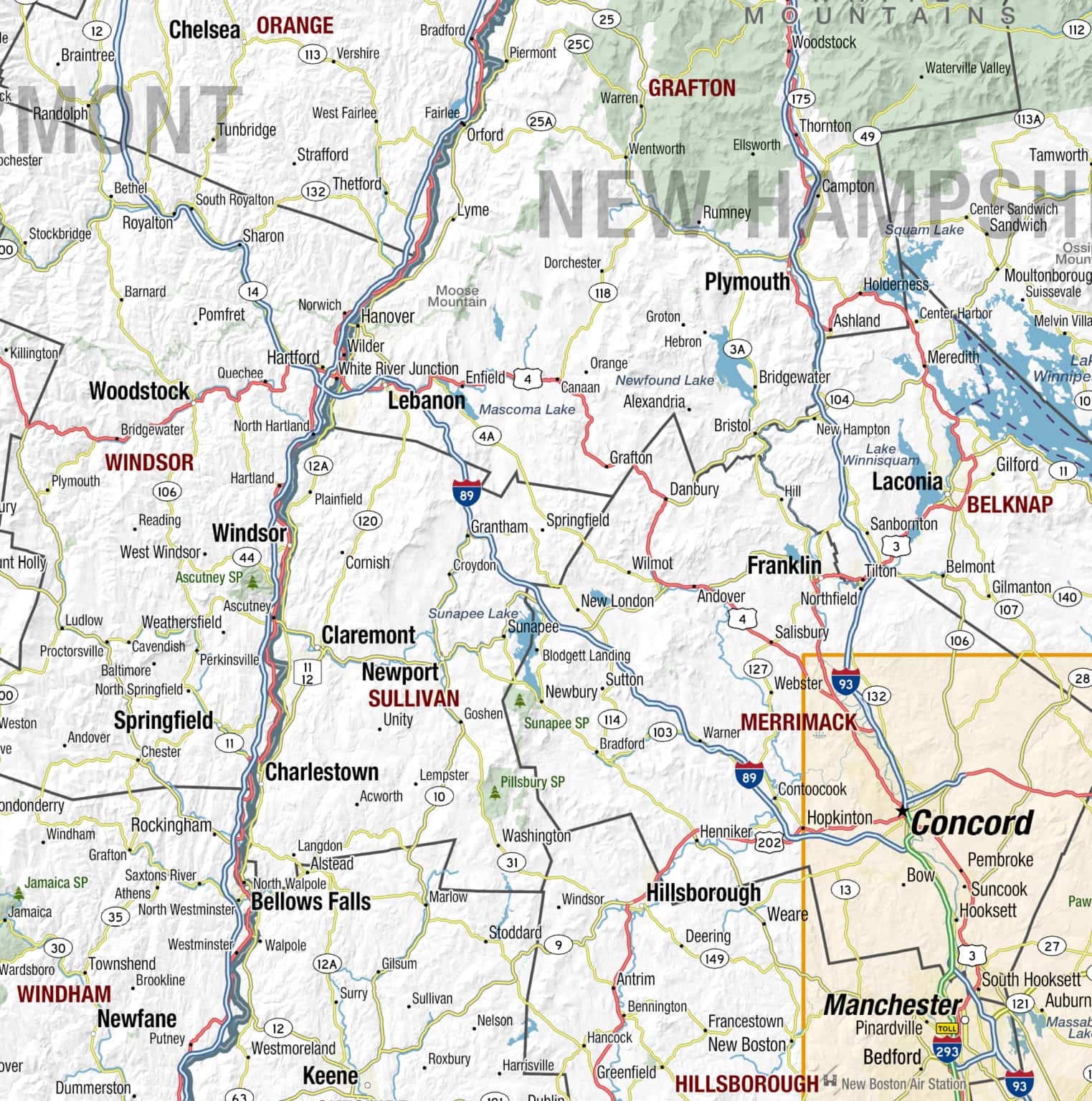 New England Regional Wall Map by MapShop - The Map Shop