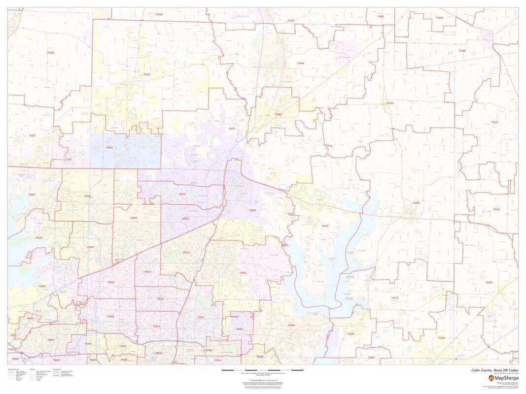 Collin County, Texas ZIP Codes by MapSherpa - The Map Shop