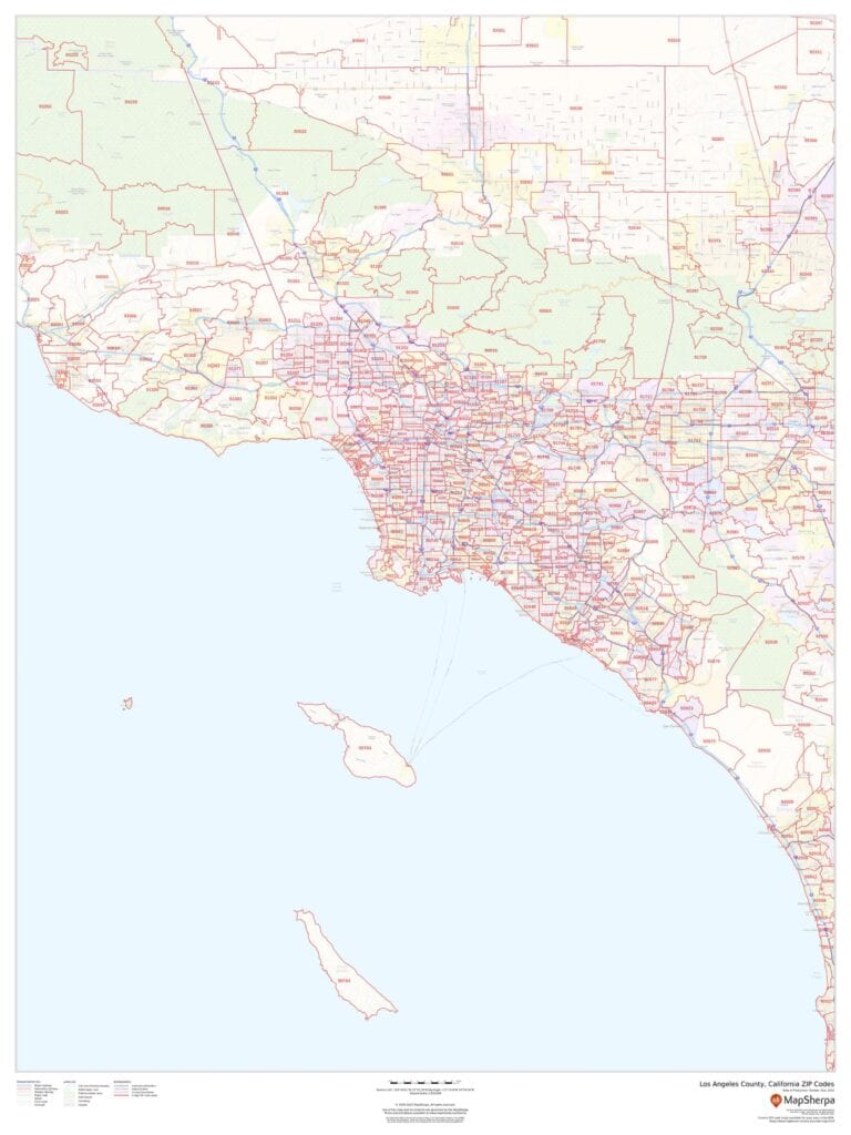 Los Angeles County, California ZIP Codes by MapSherpa - The Map Shop