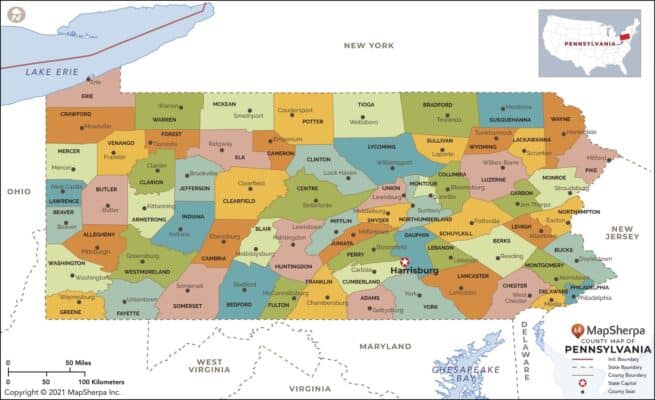 Pennsylvania Counties Map by MapSherpa - The Map Shop