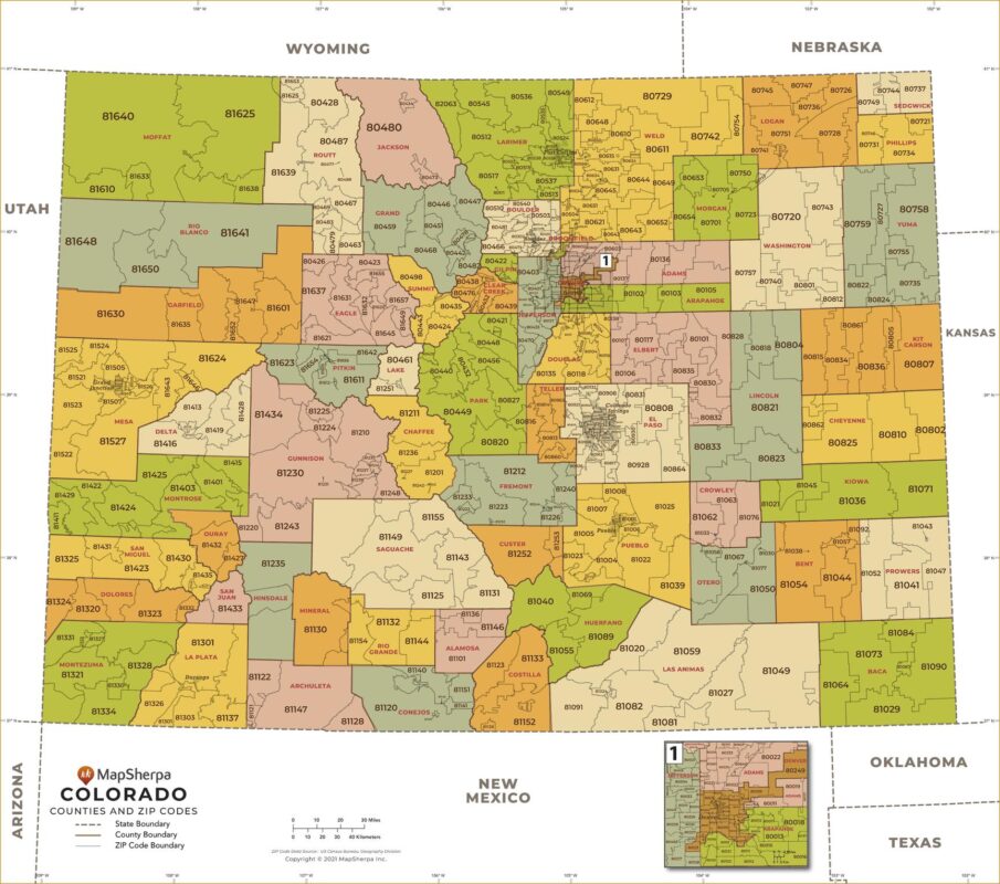 Colorado ZIP Code Map with Counties by MapSherpa - The Map Shop Colorado ZIP Code Map with Counties by MapSherpa - The Map Shop