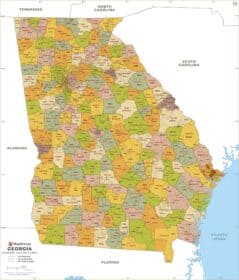 Georgia ZIP Code Map with Counties by MapSherpa - The Map Shop