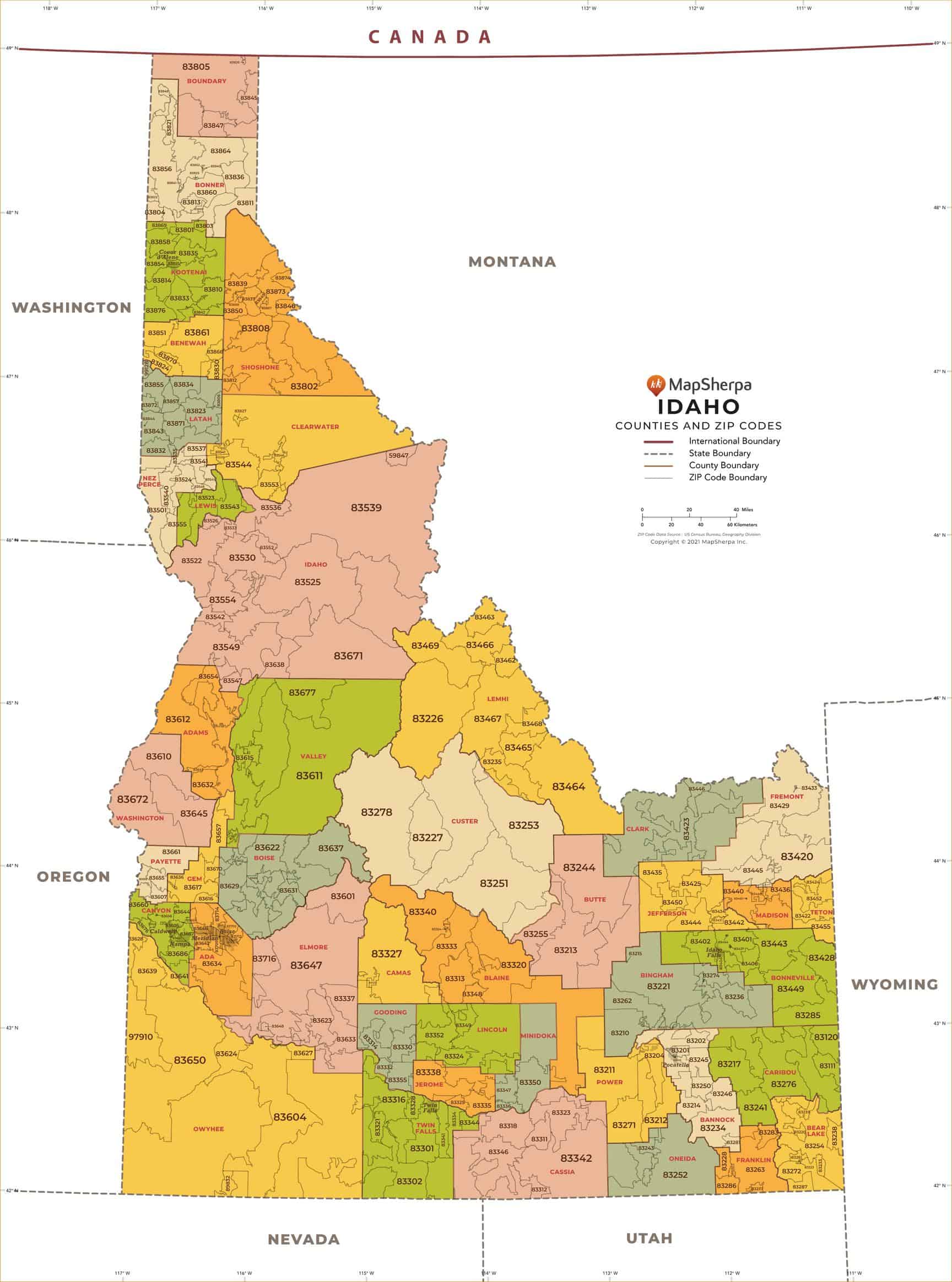 Idaho ZIP Code Map With Counties By MapSherpa The Map Shop Idaho ZIP Code Map With Counties By MapSherpa The Map Shop