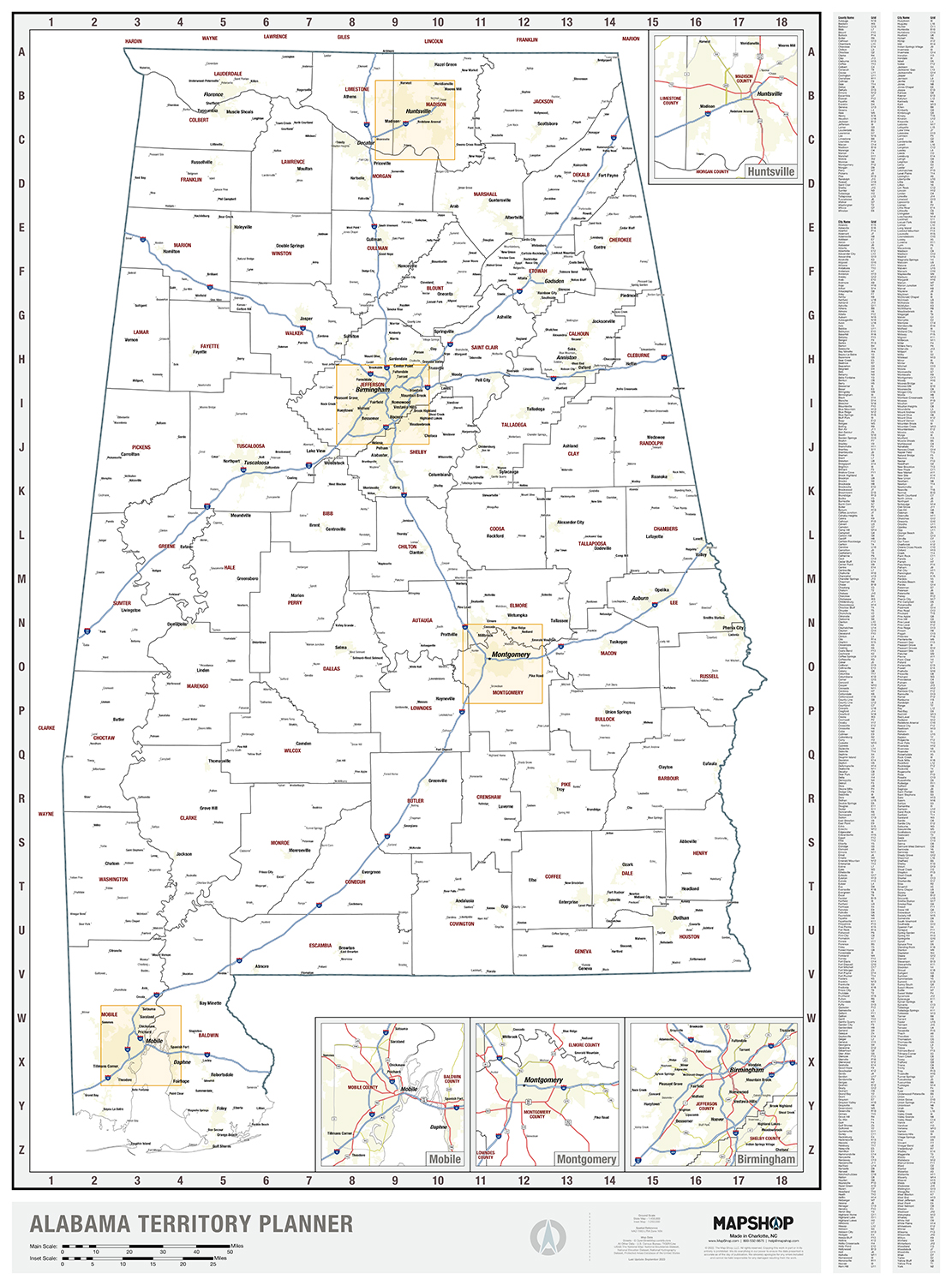 Alabama Territory Planner Wall Map by MapShop - The Map Shop