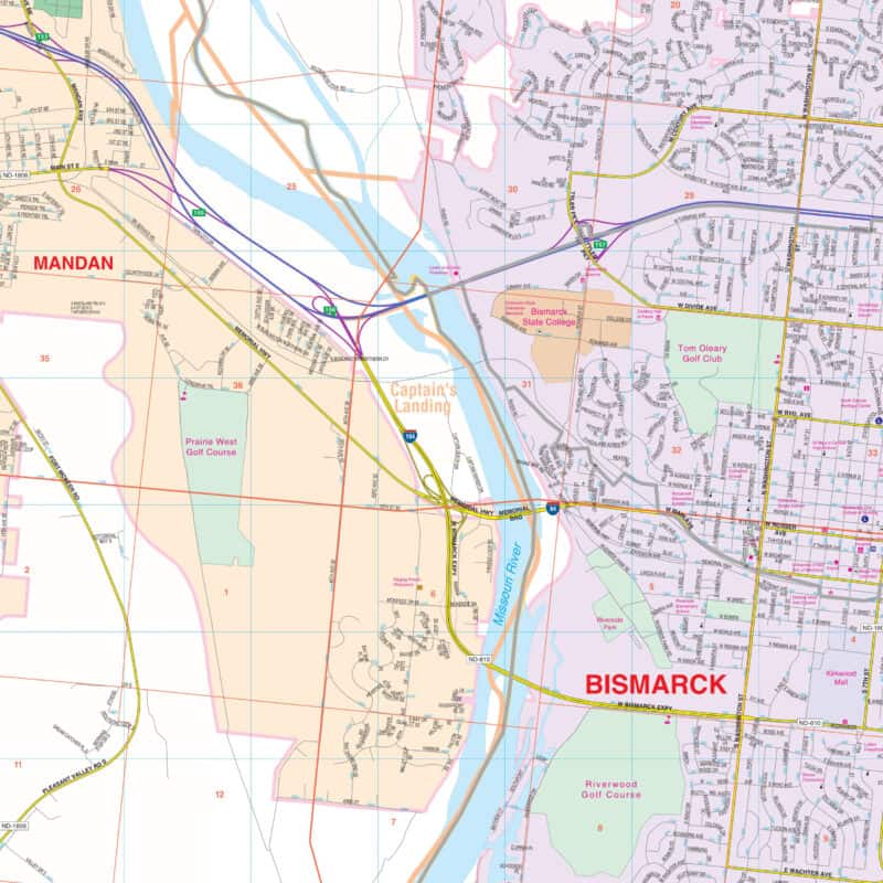 Bismarck & Mandan, ND Wall Map by Kappa - The Map Shop