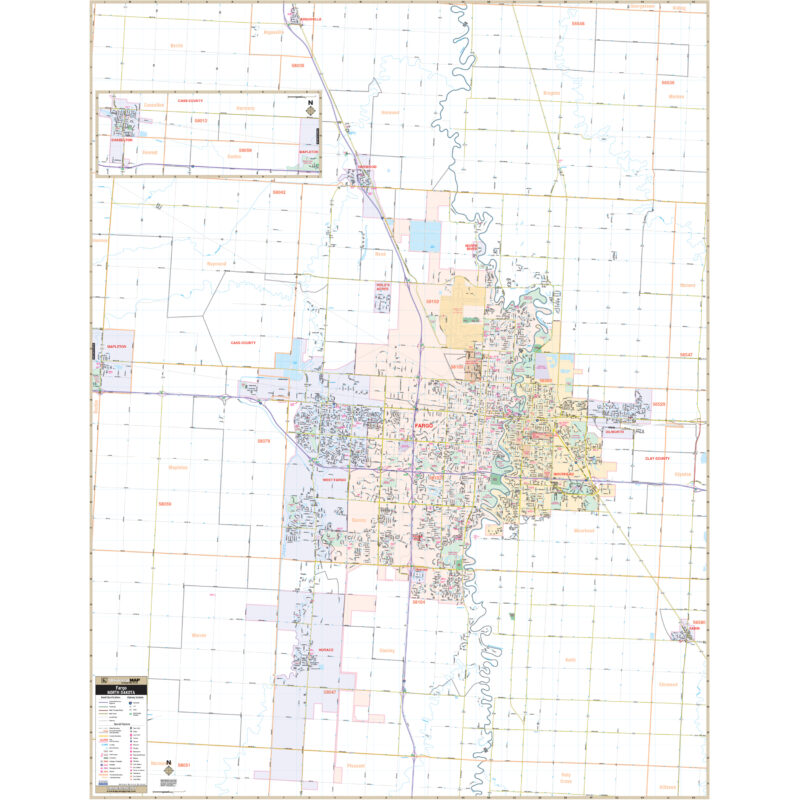 Fargo, ND & Moorhead, MN Wall Map by Kappa - The Map Shop Fargo, ND & Moorhead, MN Wall Map by Kappa - The Map Shop