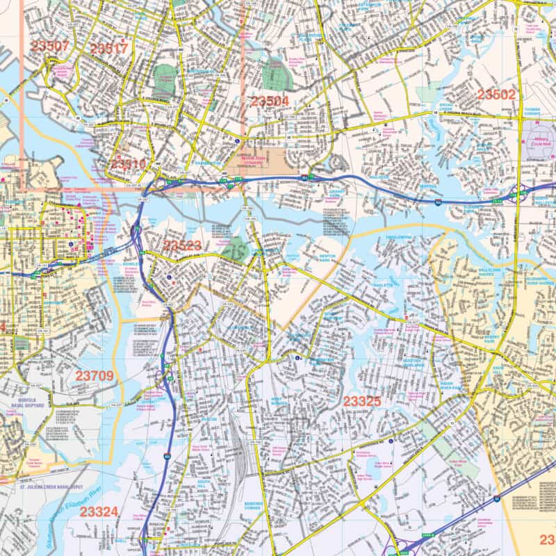 Tidewater, VA Wall Map by Kappa - The Map Shop