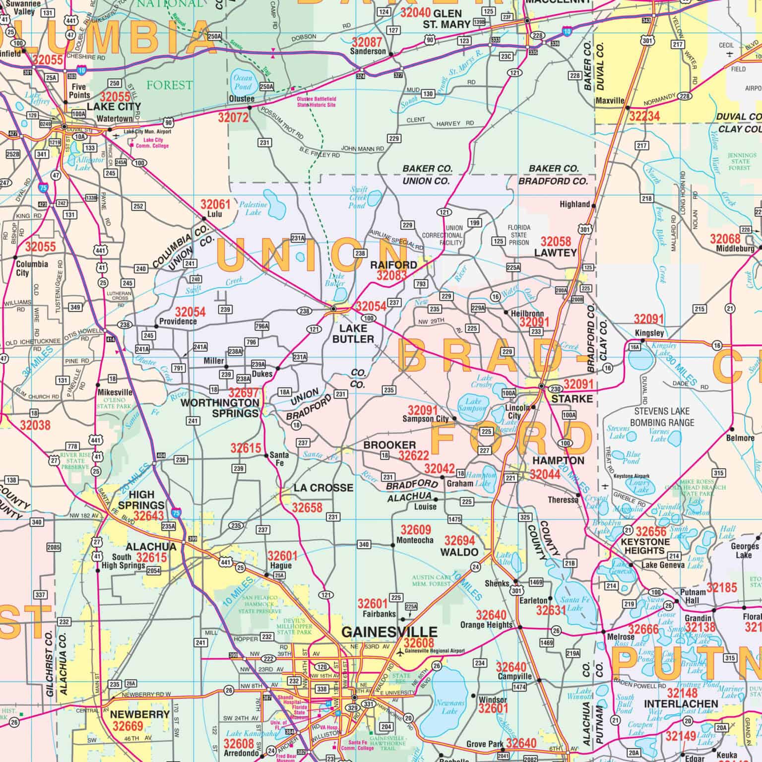Northeast Florida Regional Wall Map by Kappa - The Map Shop