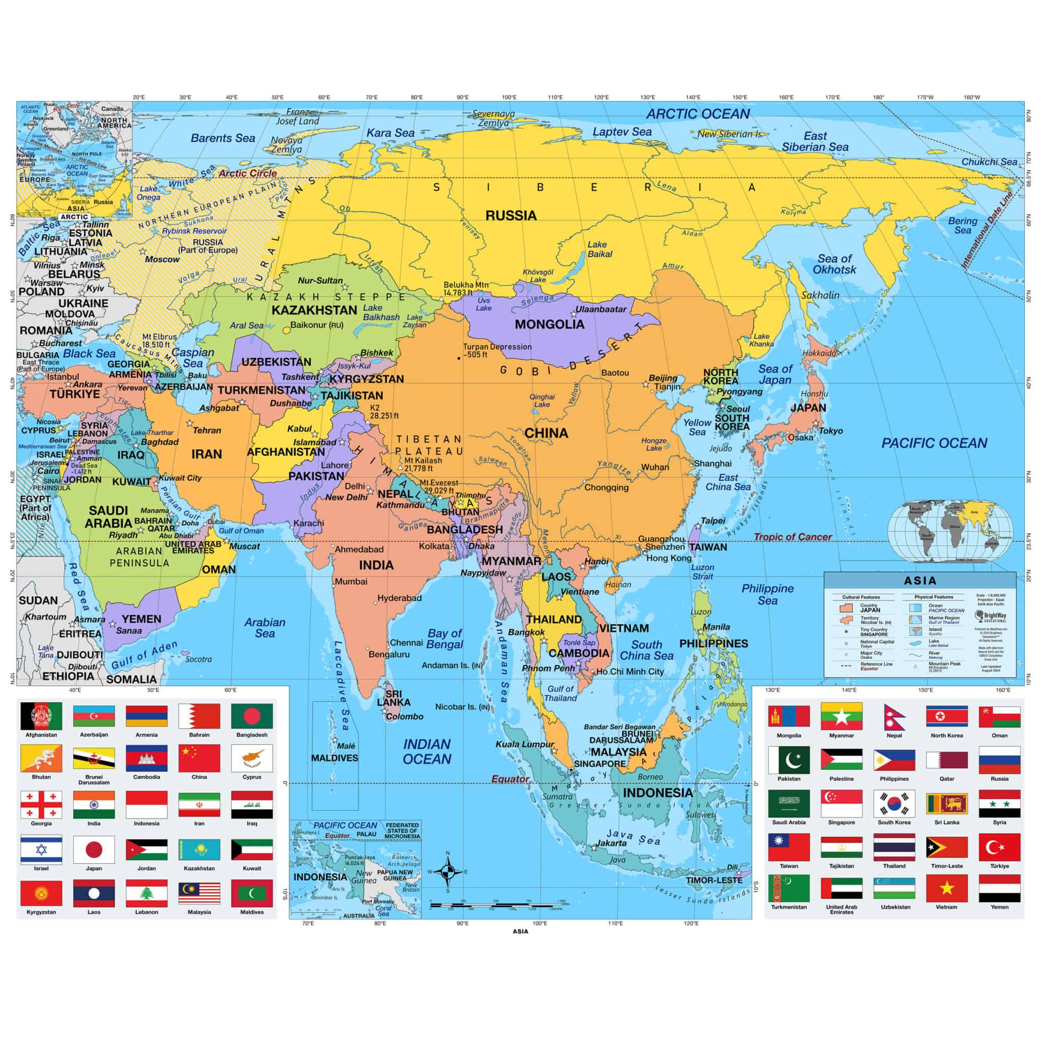 Asia Primary Classroom Wall Map by BrightWay Educational - The Map Shop