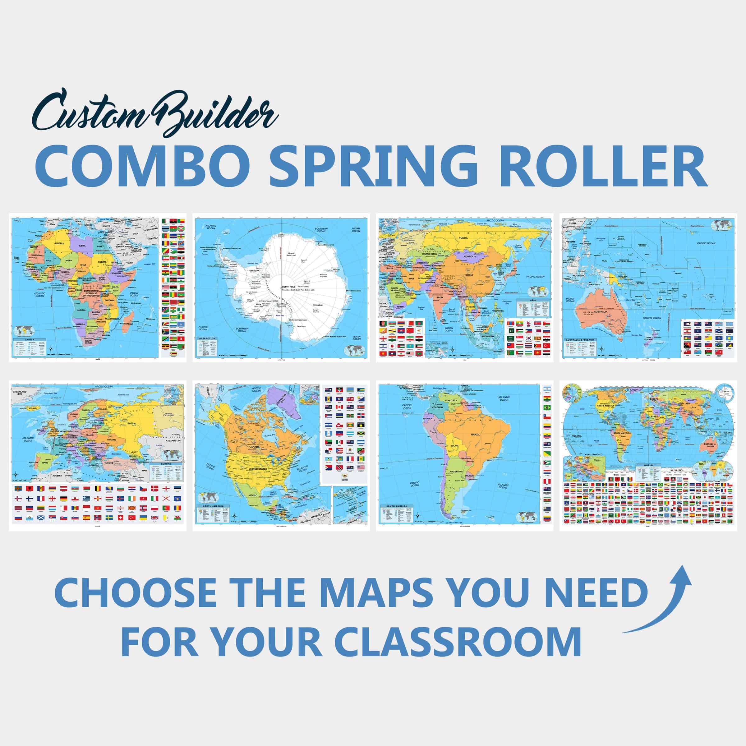 Custom Primary Classroom Pull Down Map Set w/ Backboard by BrightWay ...