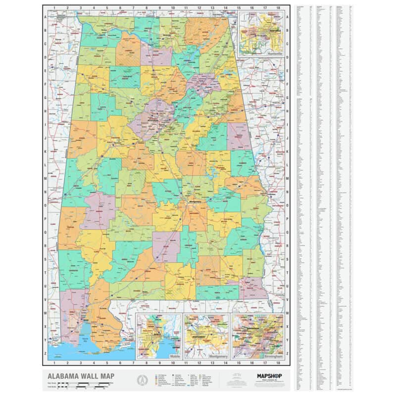Alabama Wall Map w/Multi-Color Counties by MapShop - The Map Shop