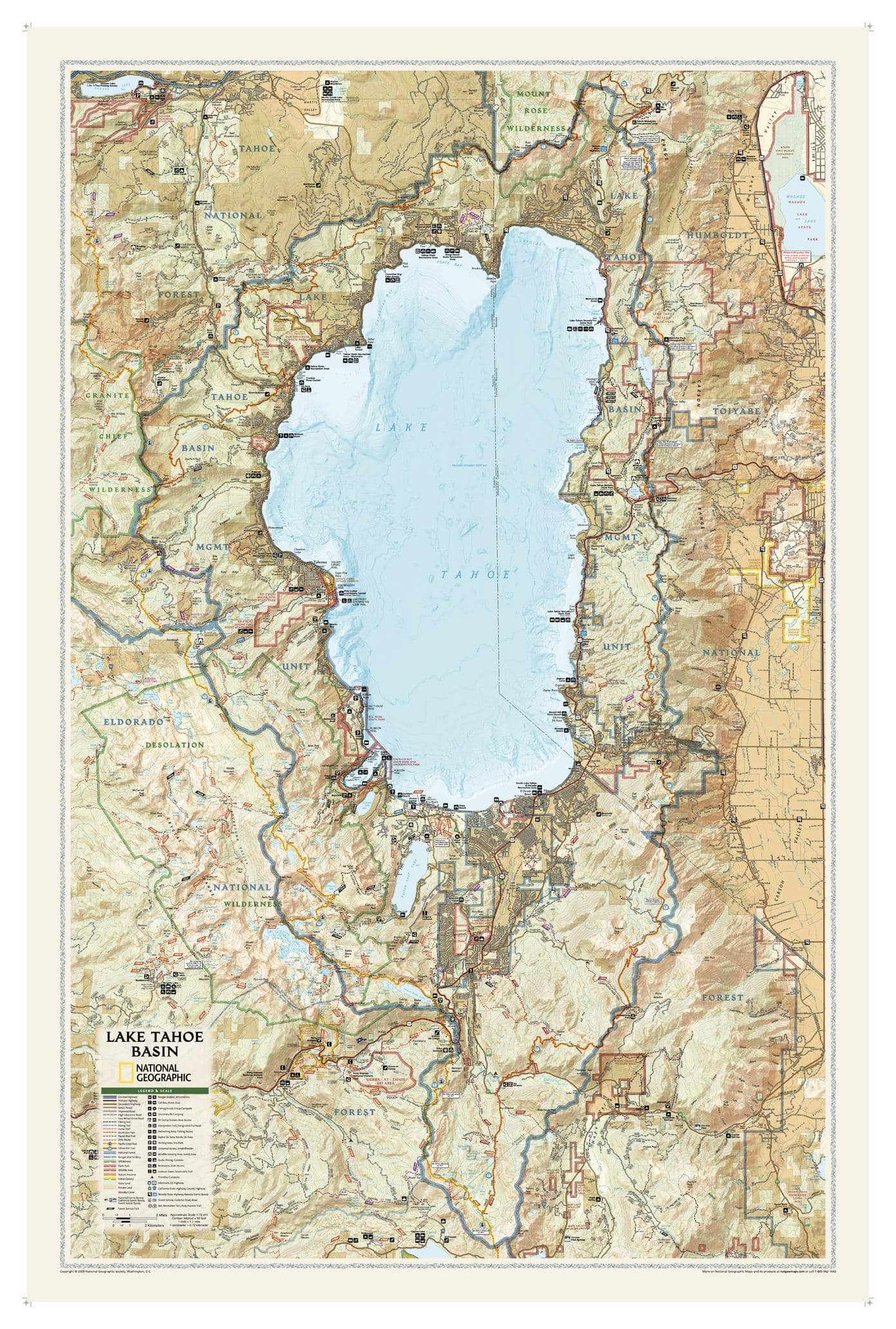 Lake Tahoe Basin Wall Map by National Geographic - The Map Shop