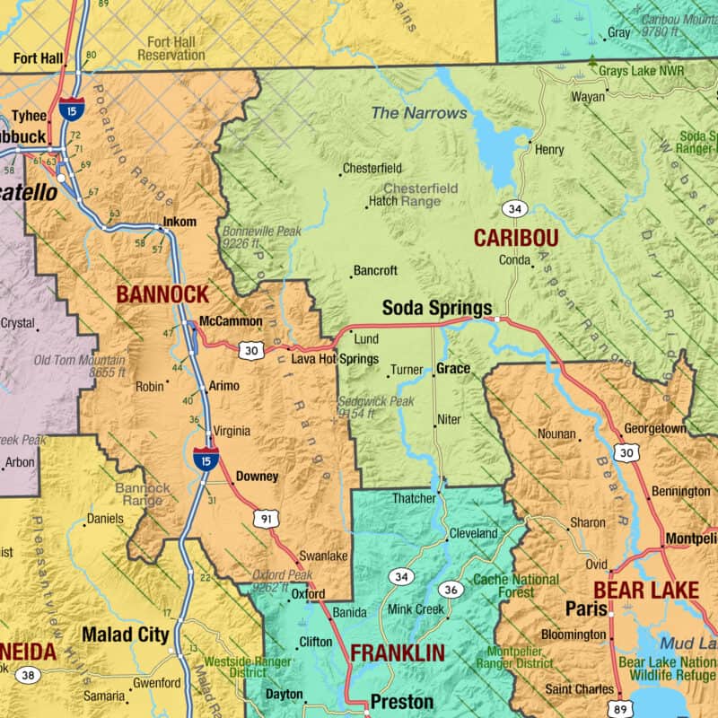 Idaho Wall Map w/Multi-Color Counties by MapShop - The Map Shop